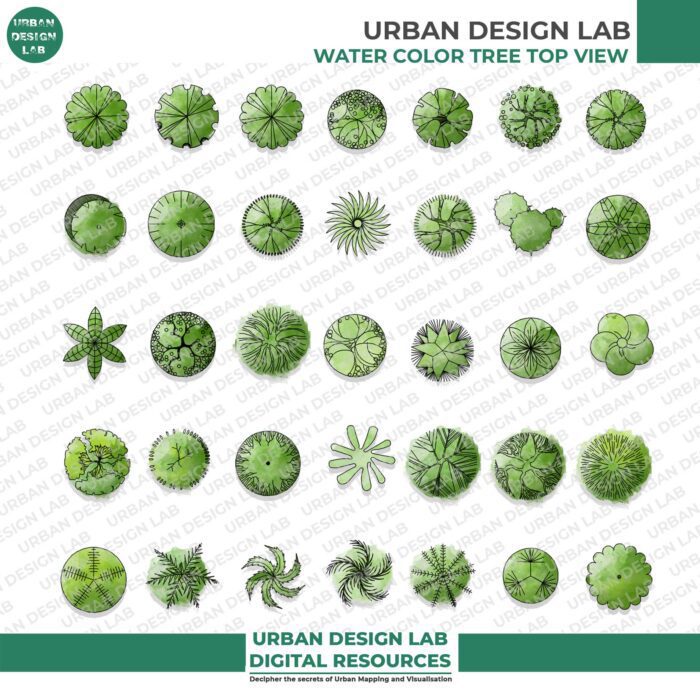 Set Of 108 Watercolor Trees Top View | Urban Design Lab