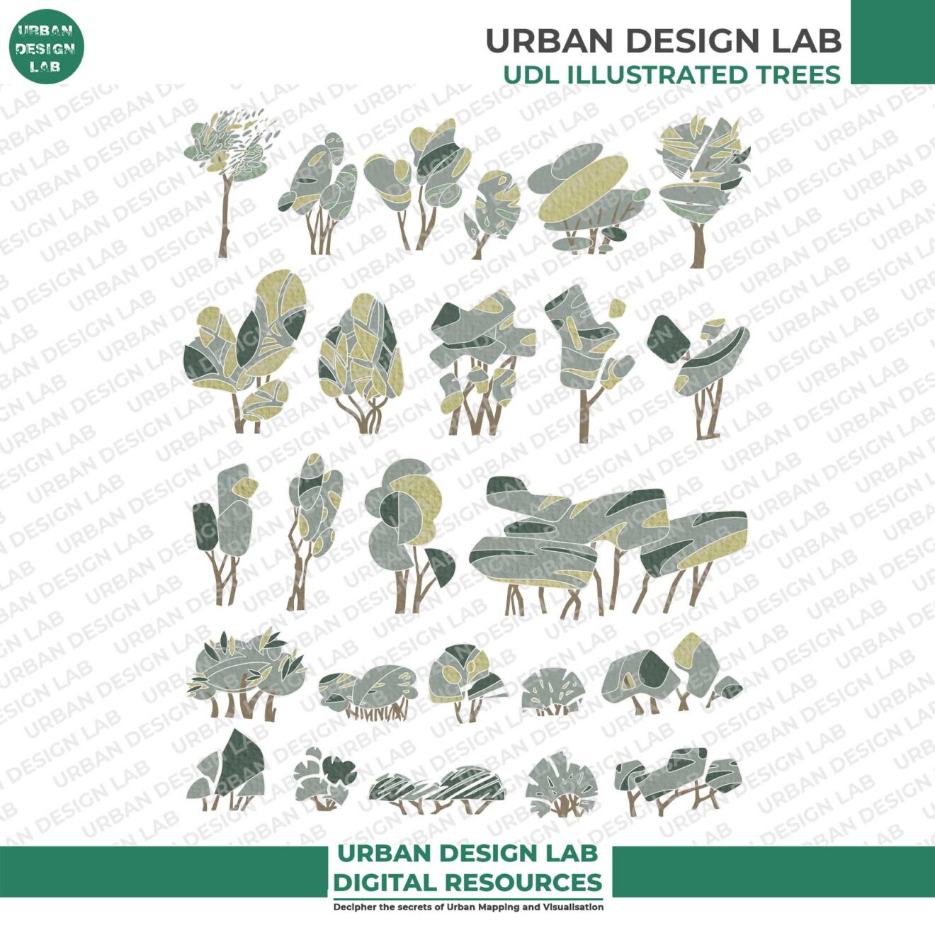 Set Of 58 Illustrated PNG Trees | Urban Design Lab