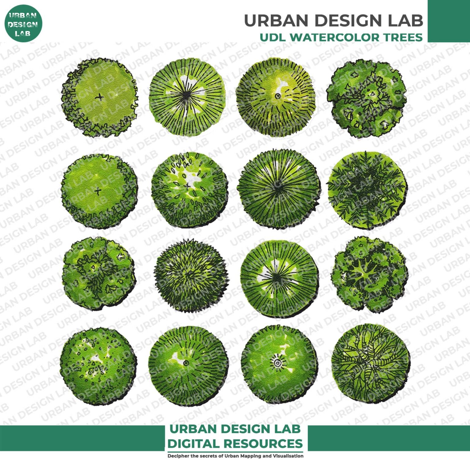 Watercolor Textured Trees In Top View | Urban Design Lab
