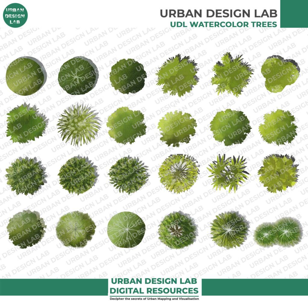 Set Of 42 Watercolor Trees In Top View | Urban Design Lab