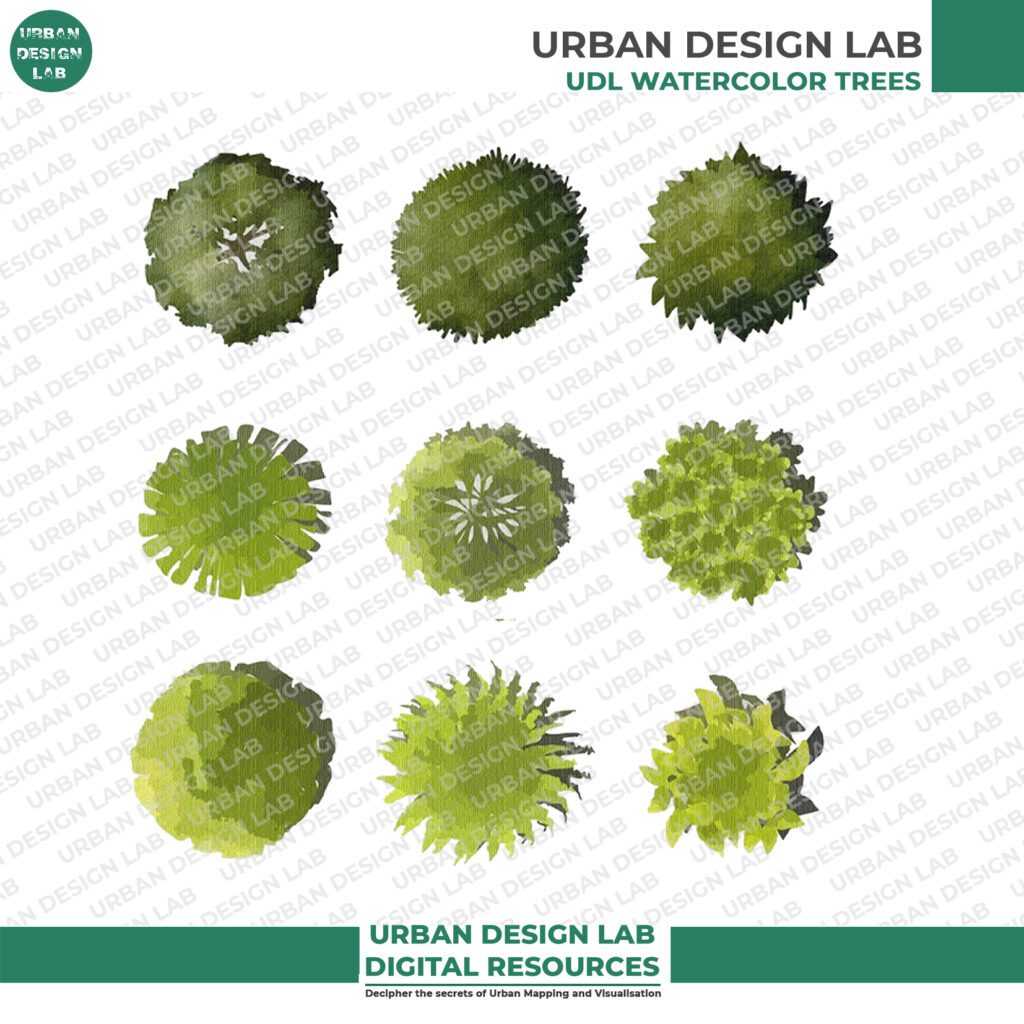 Set Of 42 Watercolor Trees In Top View | Urban Design Lab