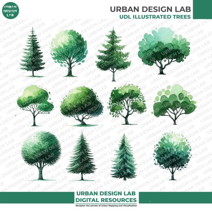 Watercolor Trees Transparent PNG